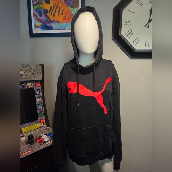 Puma | Sweaters | Puma Black And Red Sweater With Bold Logo | Poshmark